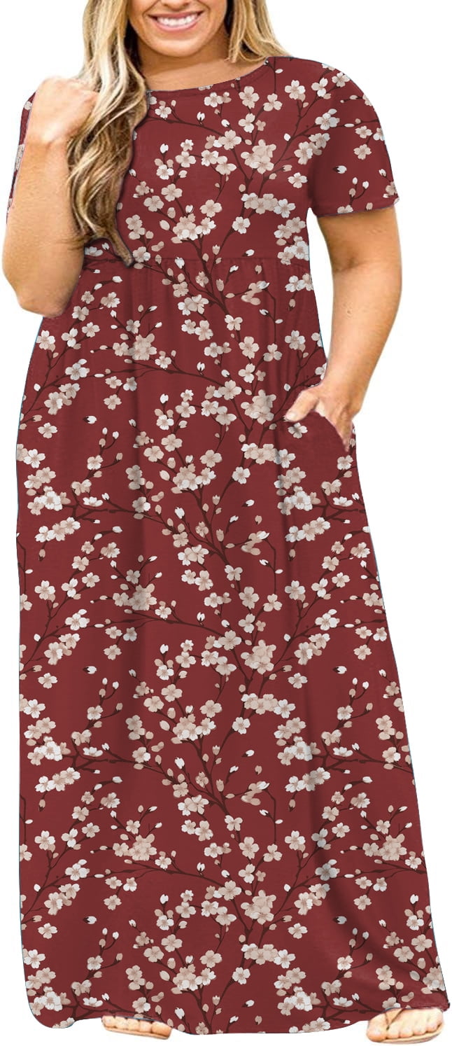 JuneFish Women's Summer Plus Size 2X to 6X Maxi Loose Dress with ...