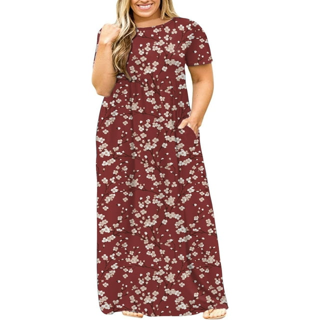JuneFish Women's Summer Plus Size 2X to 6X Maxi Loose Dress with ...