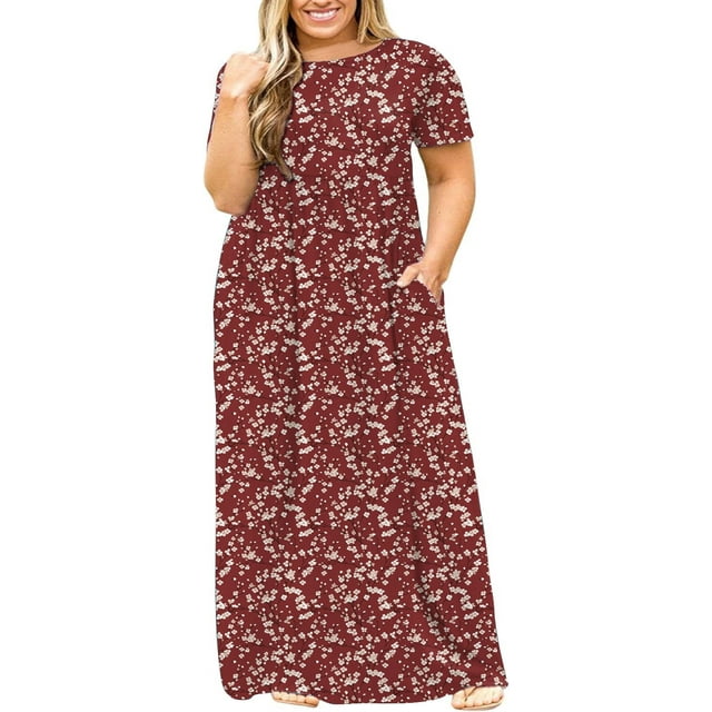 JuneFish Plus Size 2X-6X Women's Summer Maxi Dress, Loose Fit with ...
