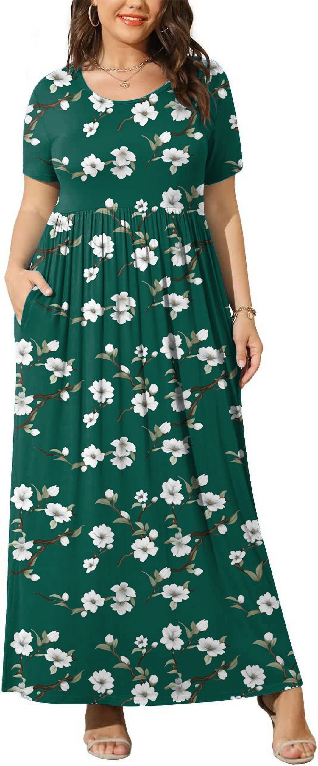 JuneFish Women's Summer Plus Size 2X to 6X Maxi Loose Dress with ...