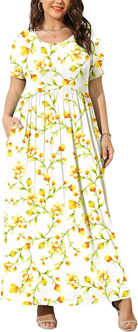 JuneFish Women's Summer Plus Size 2X to 6X Maxi Loose Dress with ...
