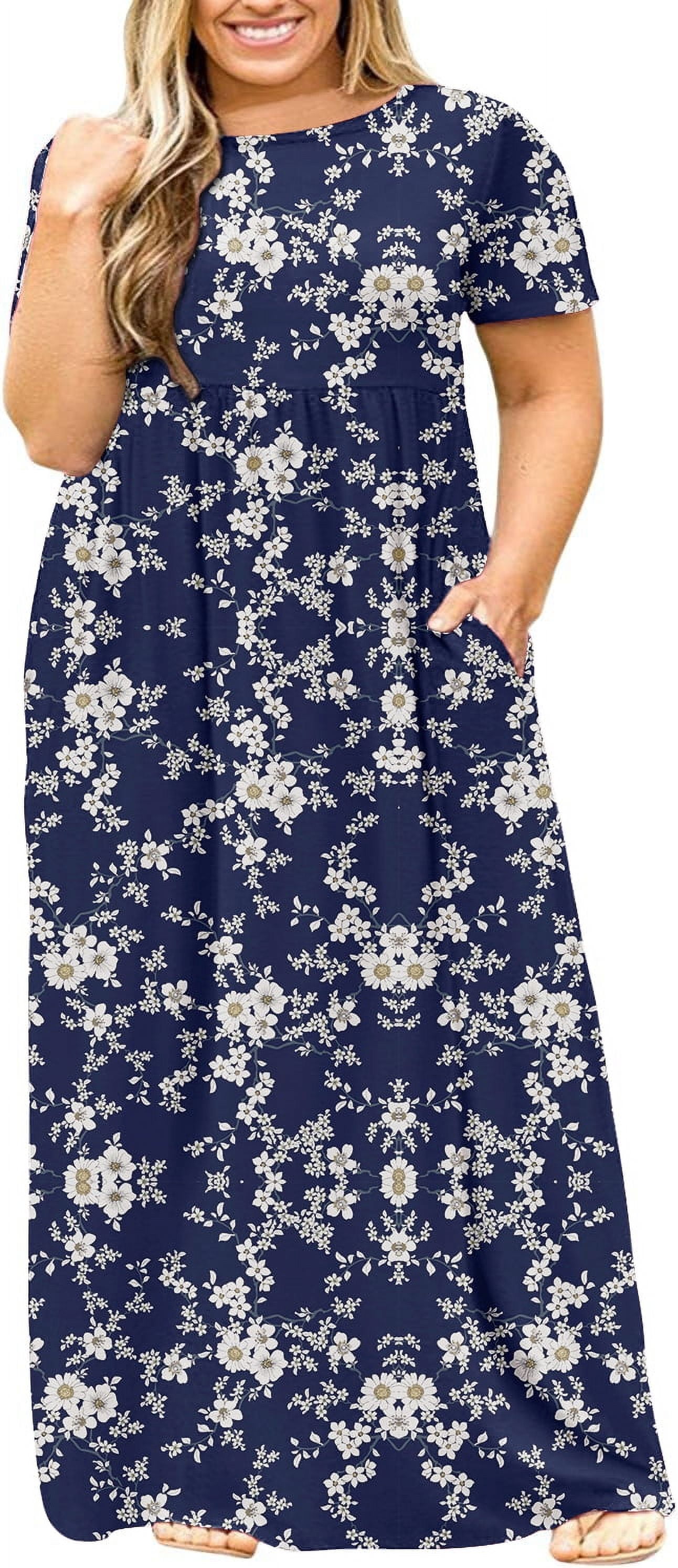 JuneFish Plus Size 2X-6X Women's Summer Maxi Loose Dress with Pockets ...