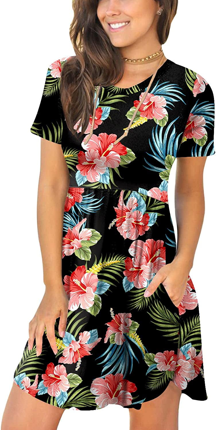 JuneFish Women's Casual Summer Short Sleeve Beach Sundresses with ...