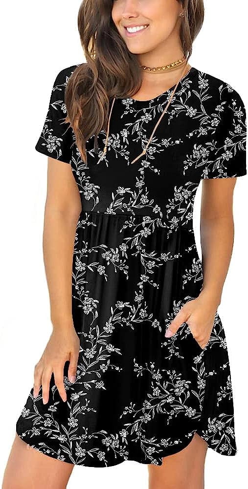 JuneFish Women's Floral Print Summer Short Sleeve Casual Beach ...