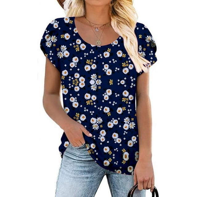 JuneFish Women's Summer Tunics Short Sleeve Casual Tops Loose Comfy ...