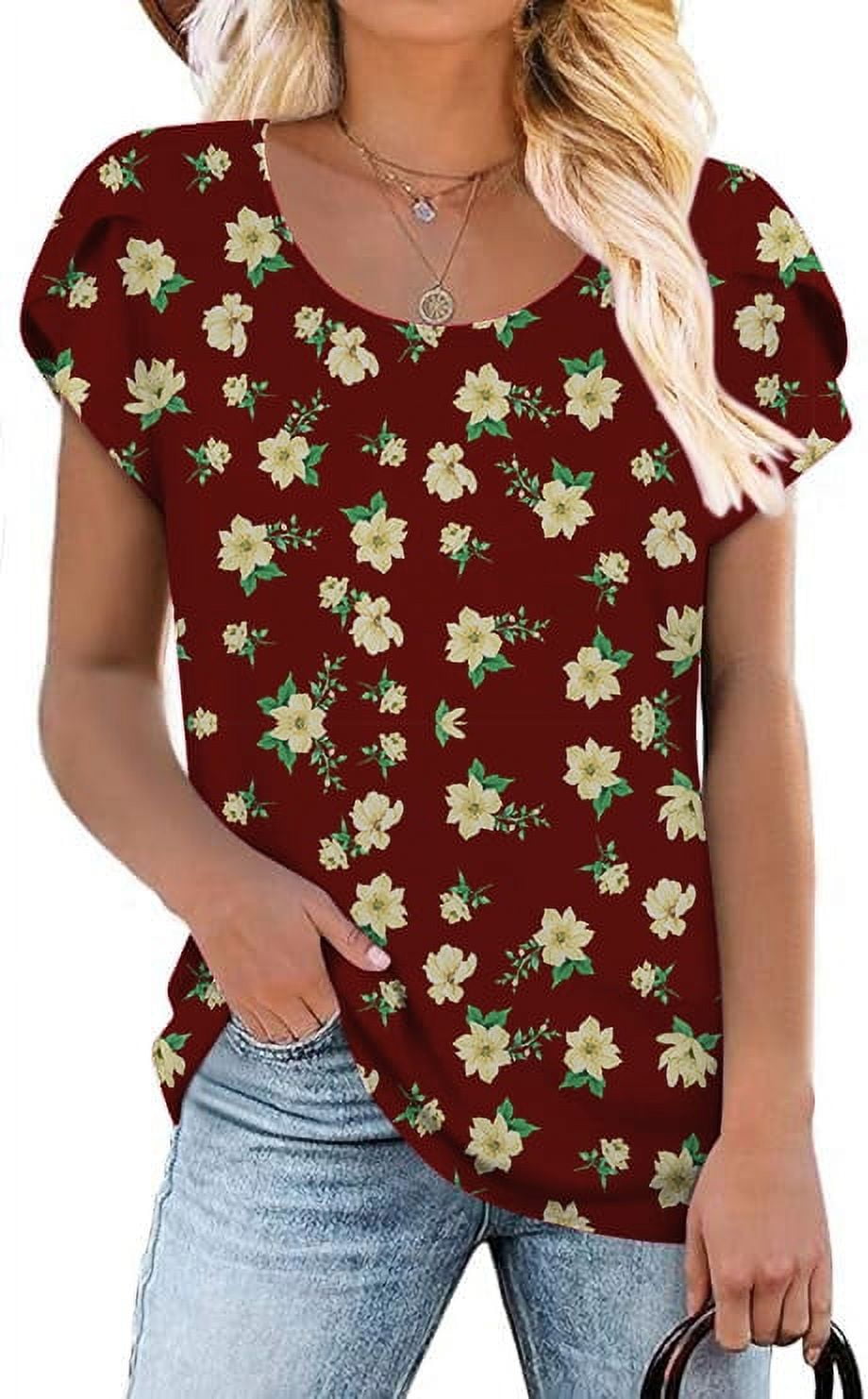 JuneFish Women's Summer Tunics Short Sleeve Casual Tops Loose Comfy ...