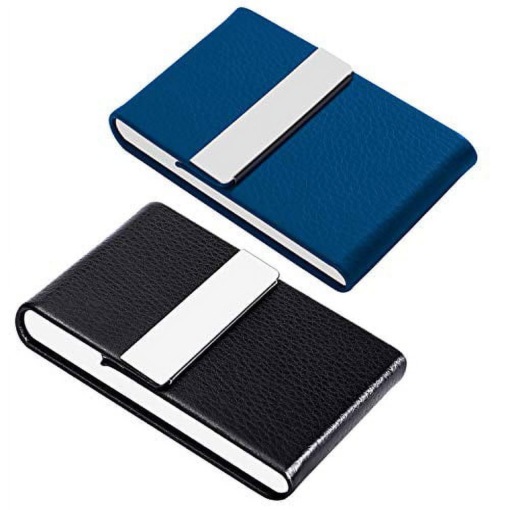 JuneLsy Professional Business Card Holder Case PU Leather Metal Name ...