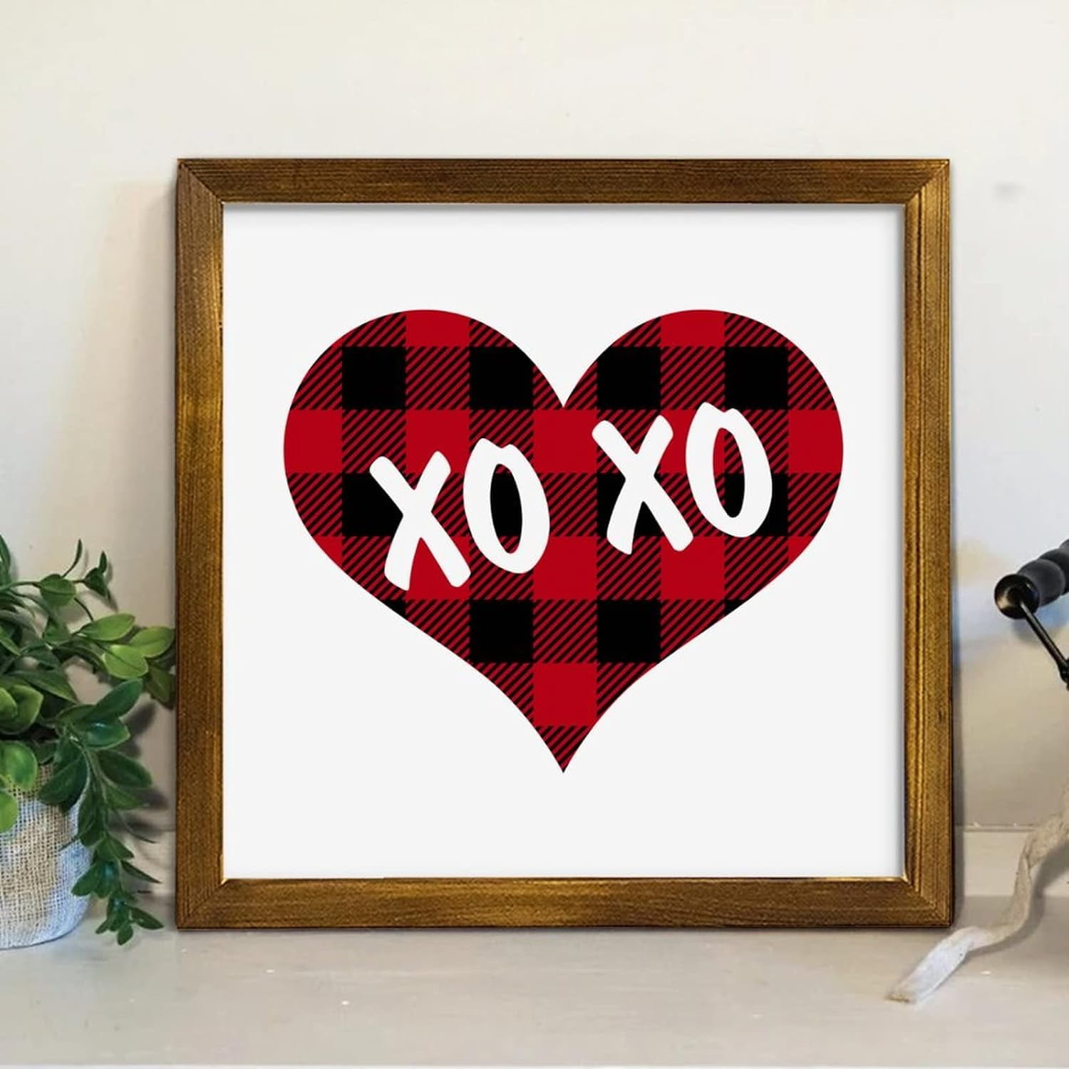 JuneLucky XOXO Heart Framed Wood Sign 7x7 Inch Rustic Wooden Signs with ...