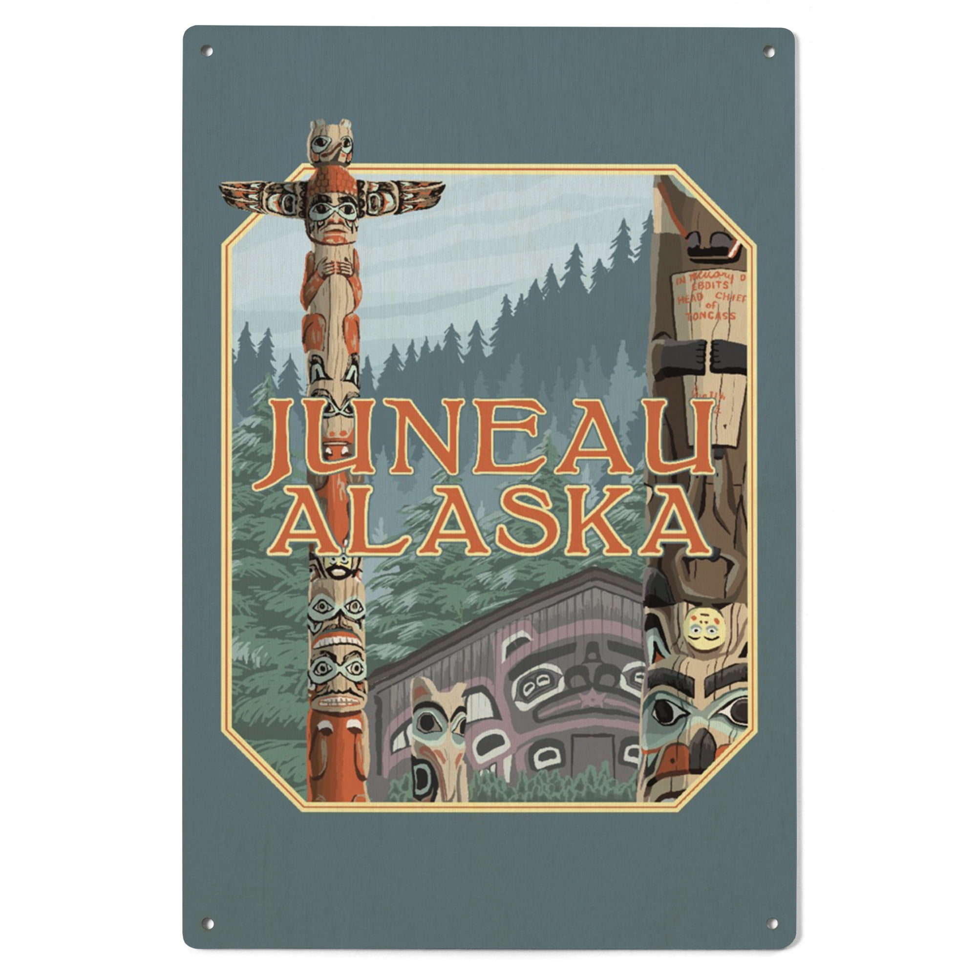Juneau, Alaska, Alaska Totem Poles, Contour Birch Wood Wall Sign (6x9 ...