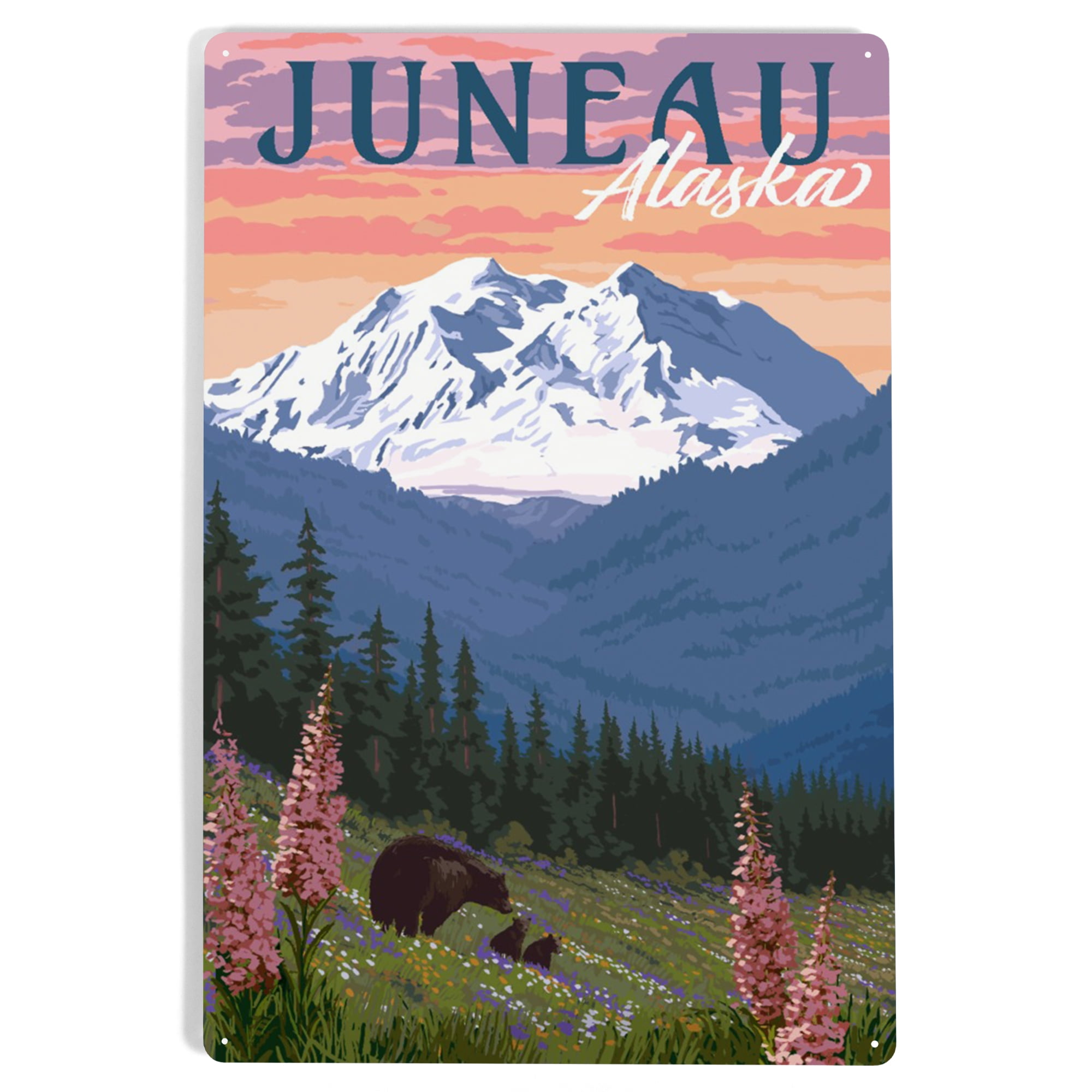 Juneau, Alaska, Bear and Spring Flowers (12x18 Aluminum Art, Indoor ...