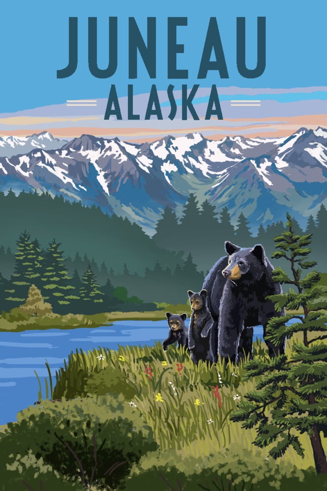 Juneau, Alaska, Black Bear with Cubs, Summer Scene (12x18 Wall Art Poster, Room Decor) - Walmart.com