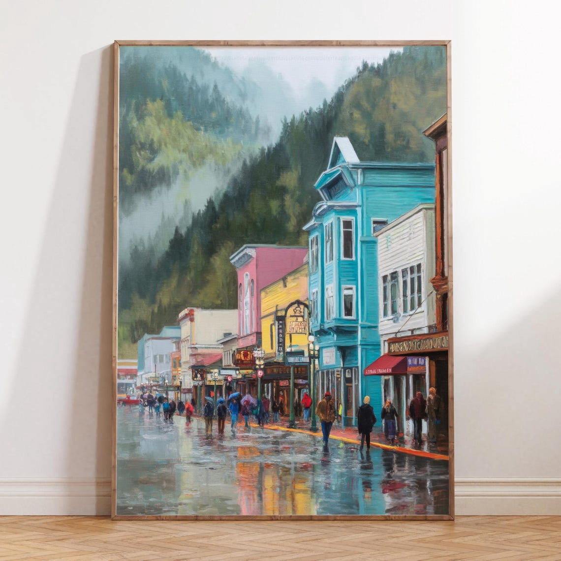 Juneau Alaska Downtown Rainy Street Historic Buildings Wall Art ...