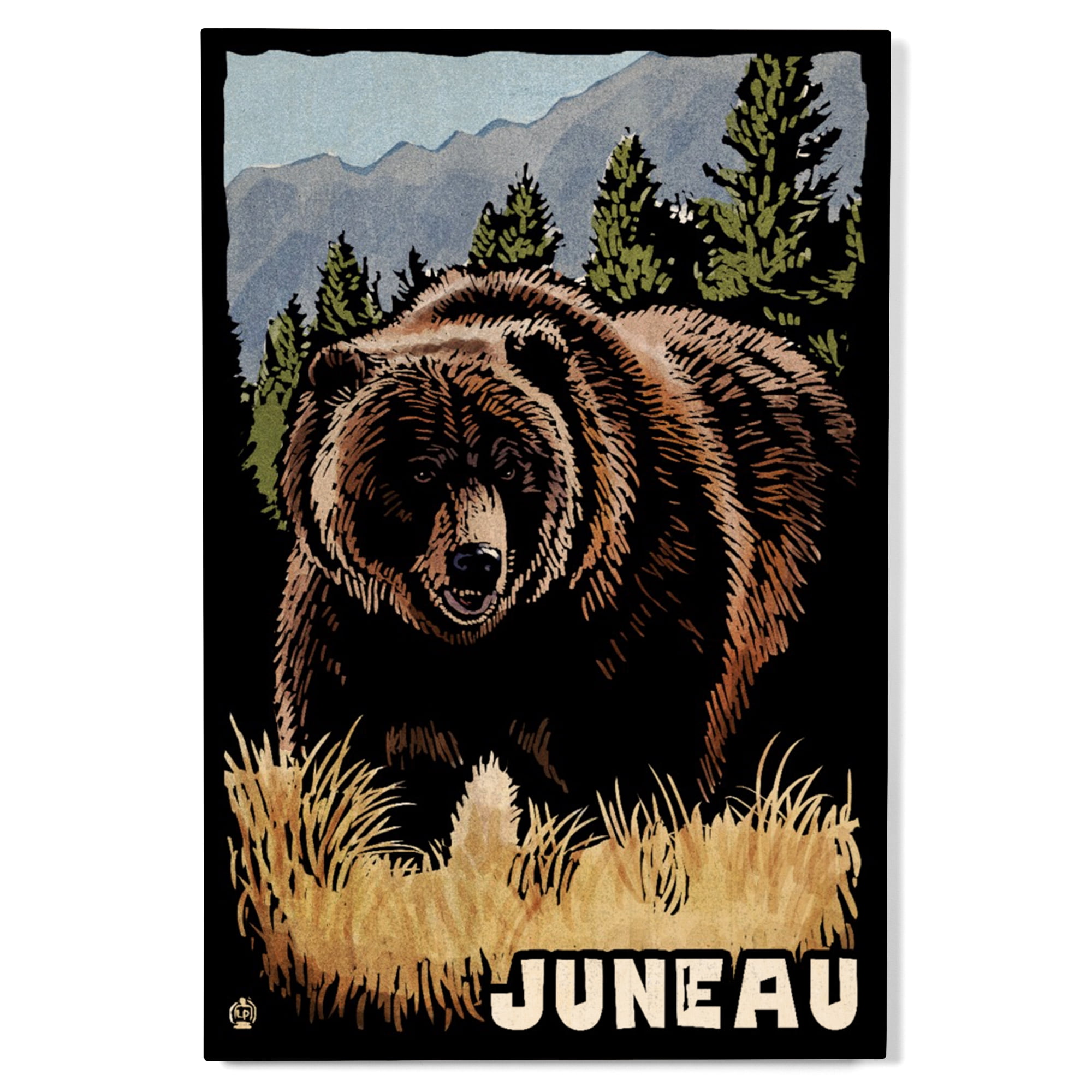Juneau, Alaska, Grizzy Bear Birch Wood Wall Sign (12x18 Rustic Home ...