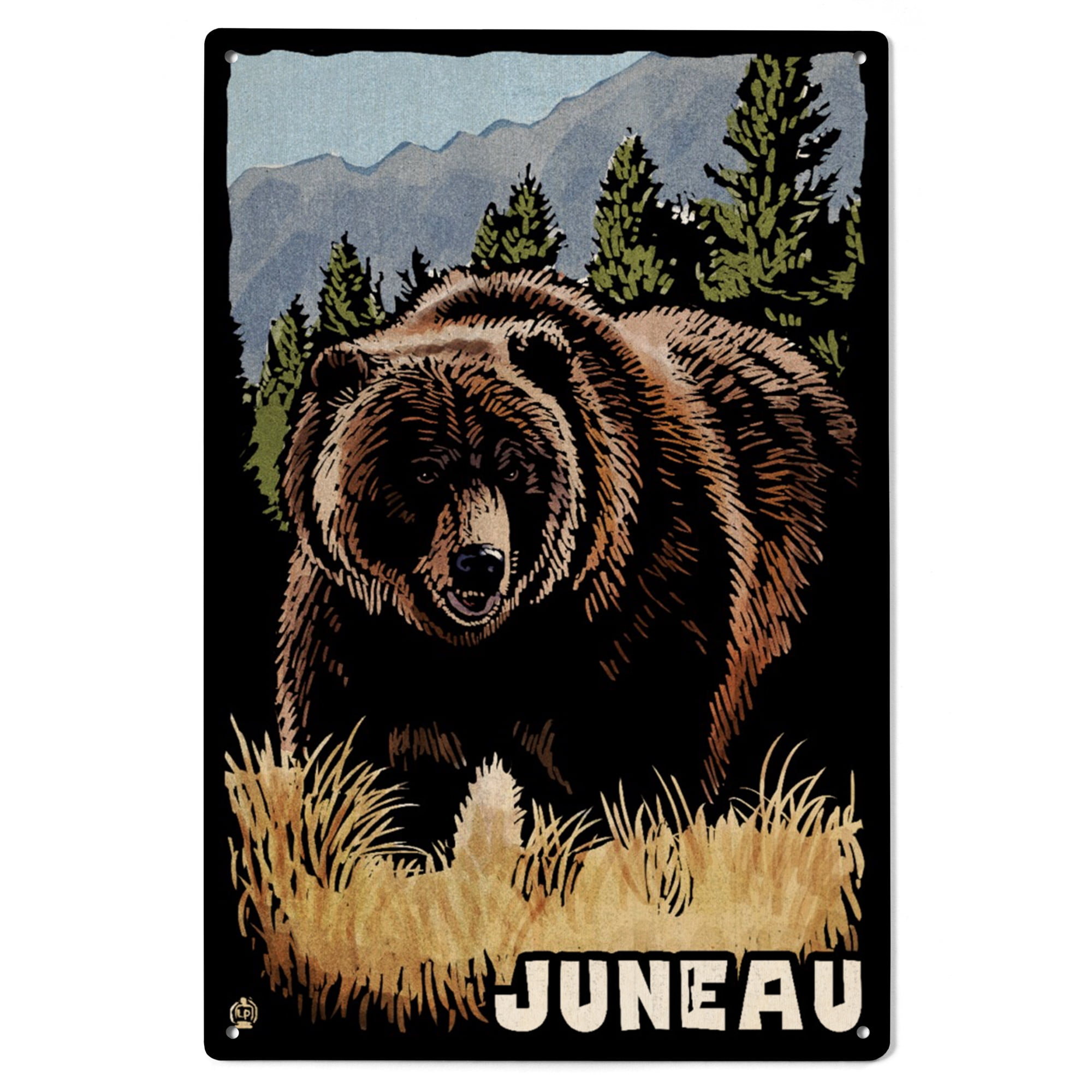 Juneau, Alaska, Grizzy Bear Birch Wood Wall Sign (6x9 Rustic Home Decor ...
