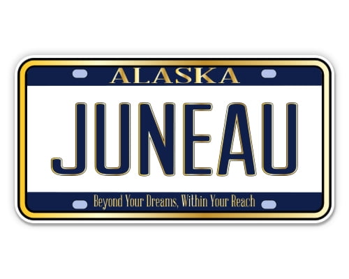 Juneau Alaska License Plate Style - 12" Vinyl Sticker Waterproof Decal ...