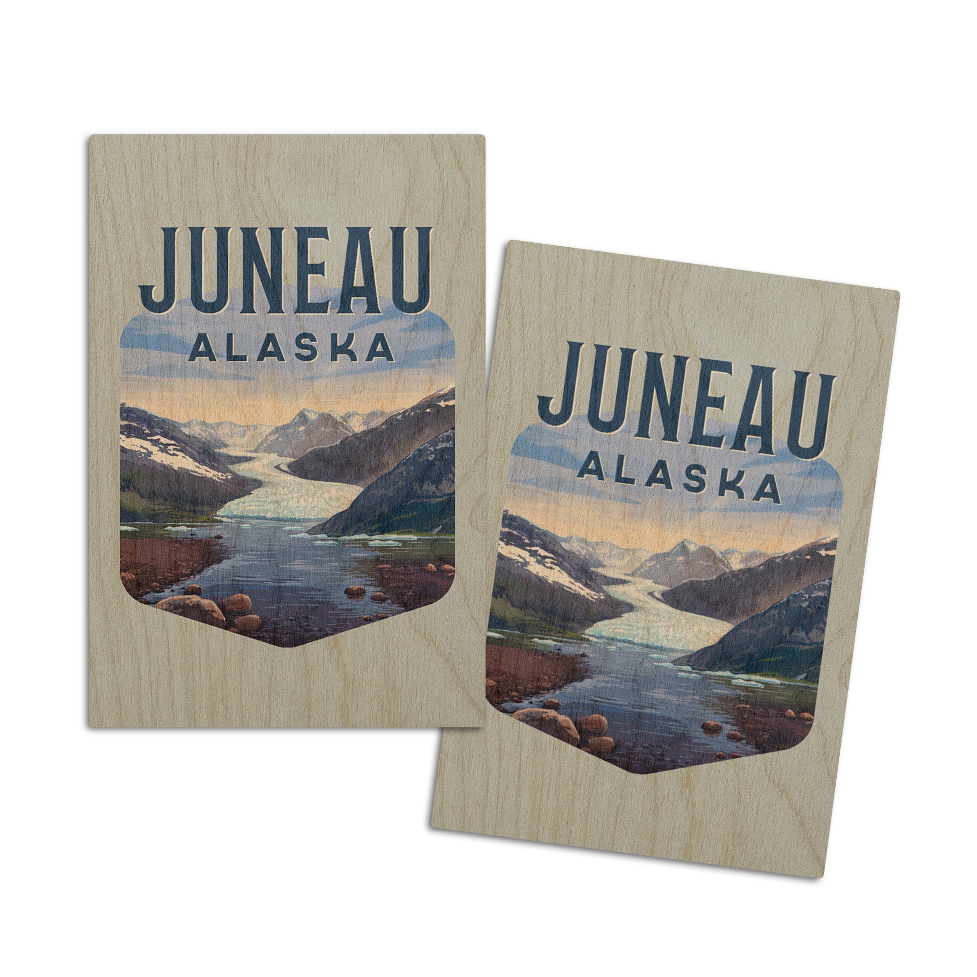 Juneau, Alaska, Mendenhall Glacier, Lithograph, Contour (4x6 Birch Wood ...
