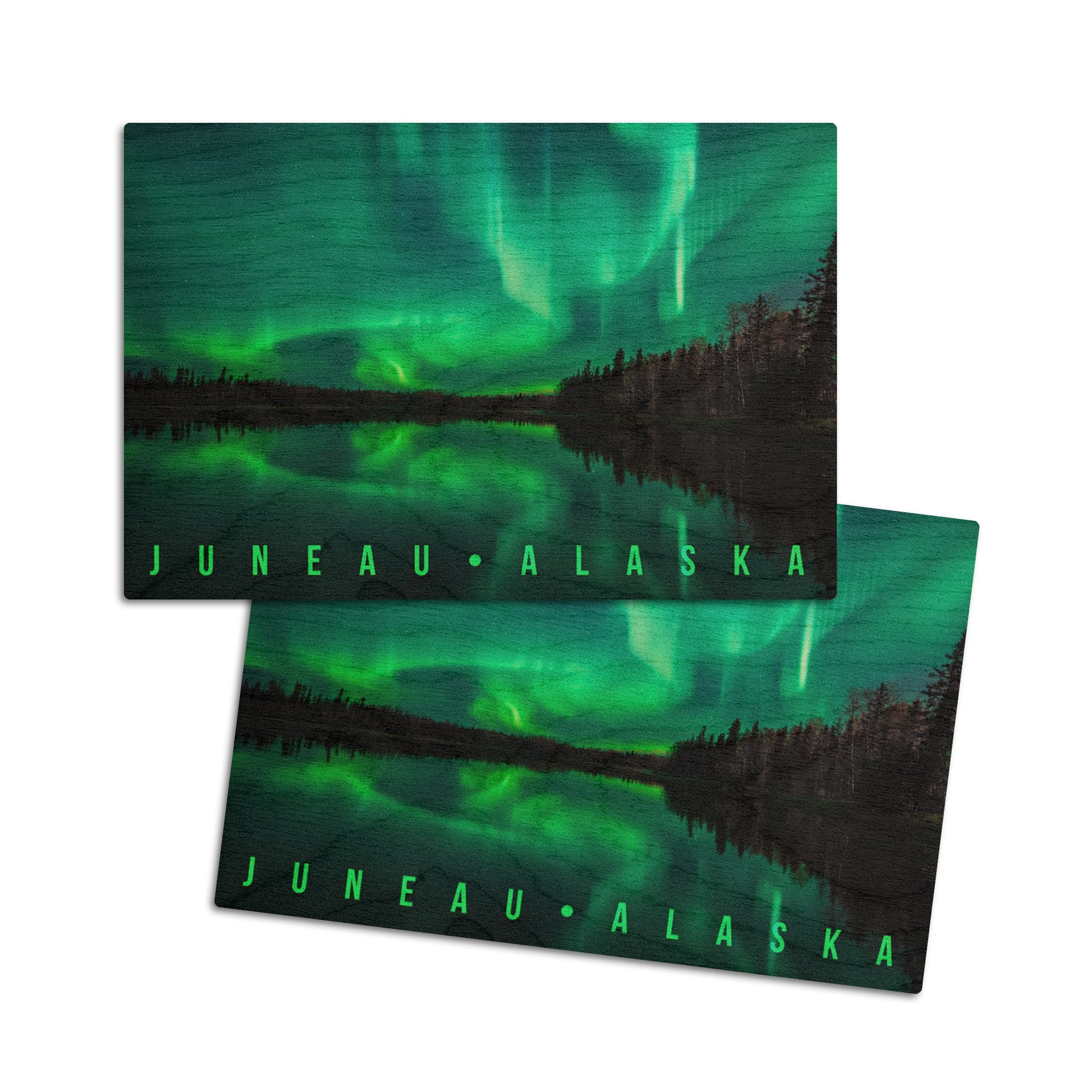 Juneau, Alaska, Northern Lights (4x6 Birch Wood Postcards, 2-Pack ...