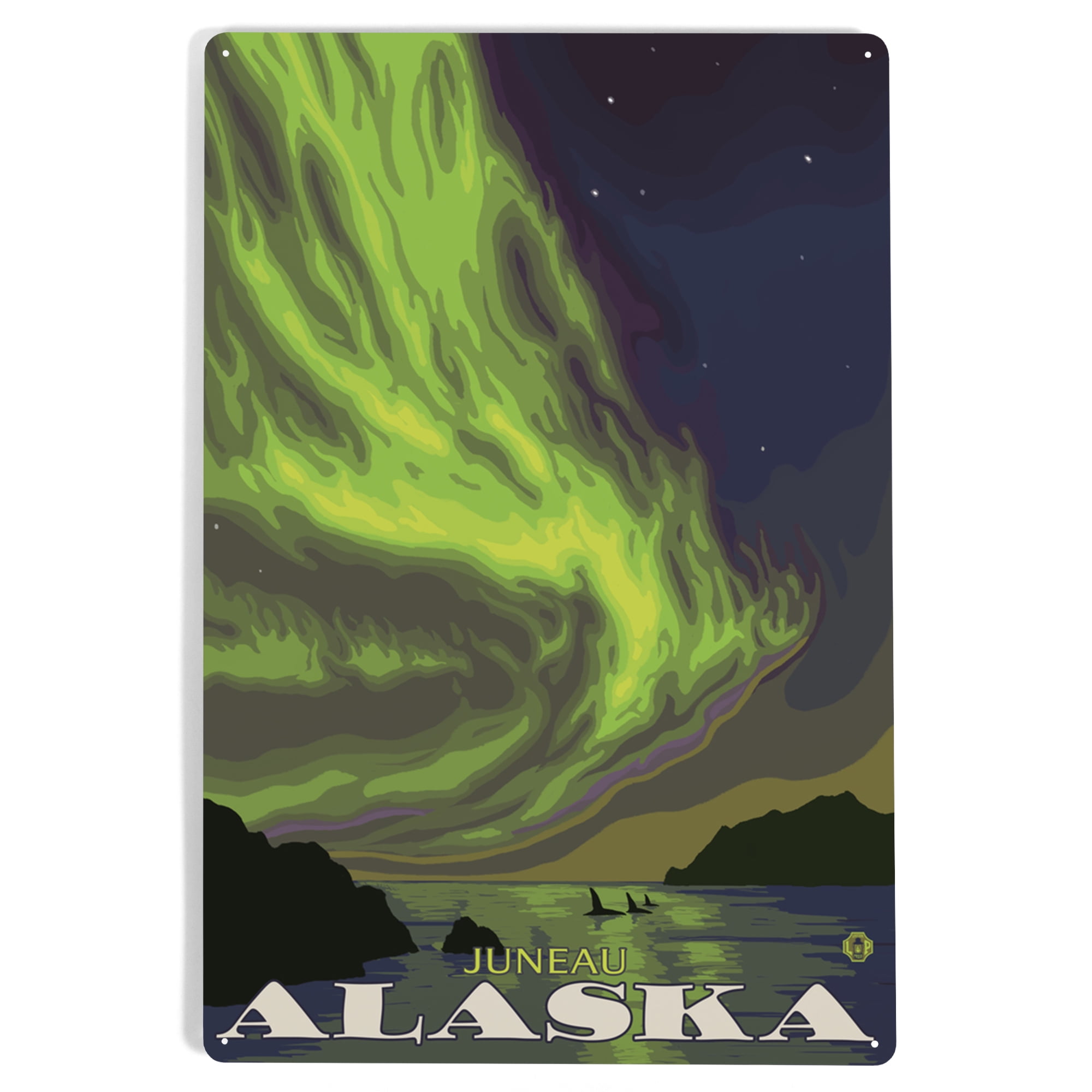 Juneau, Alaska, Northern Lights and Orcas (12x18 Aluminum Art, Indoor ...