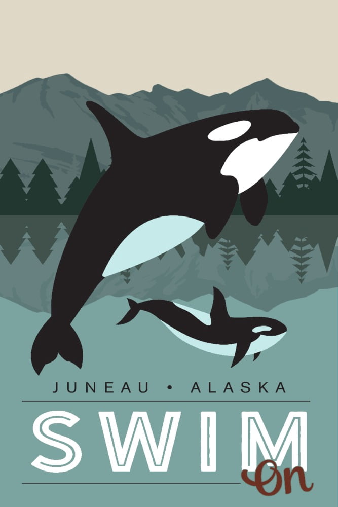 Juneau, Alaska, Swim On, Orca and Calf (24x36 Giclee Gallery Art Print ...
