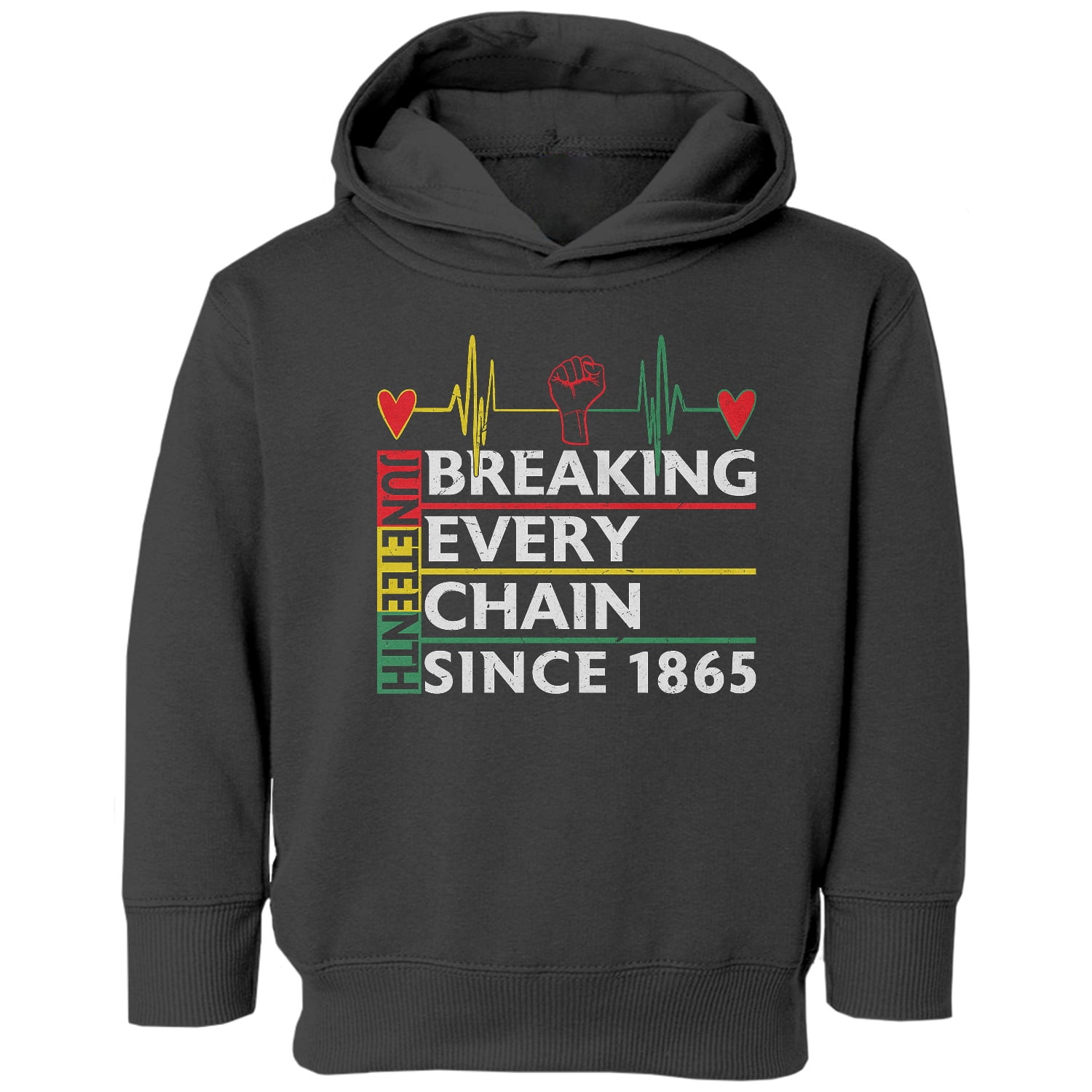 Juneteenth Heartbeat - Breaking Chains Since 1865 Toddler Hooded Sweatshirt (Black, 5T ...