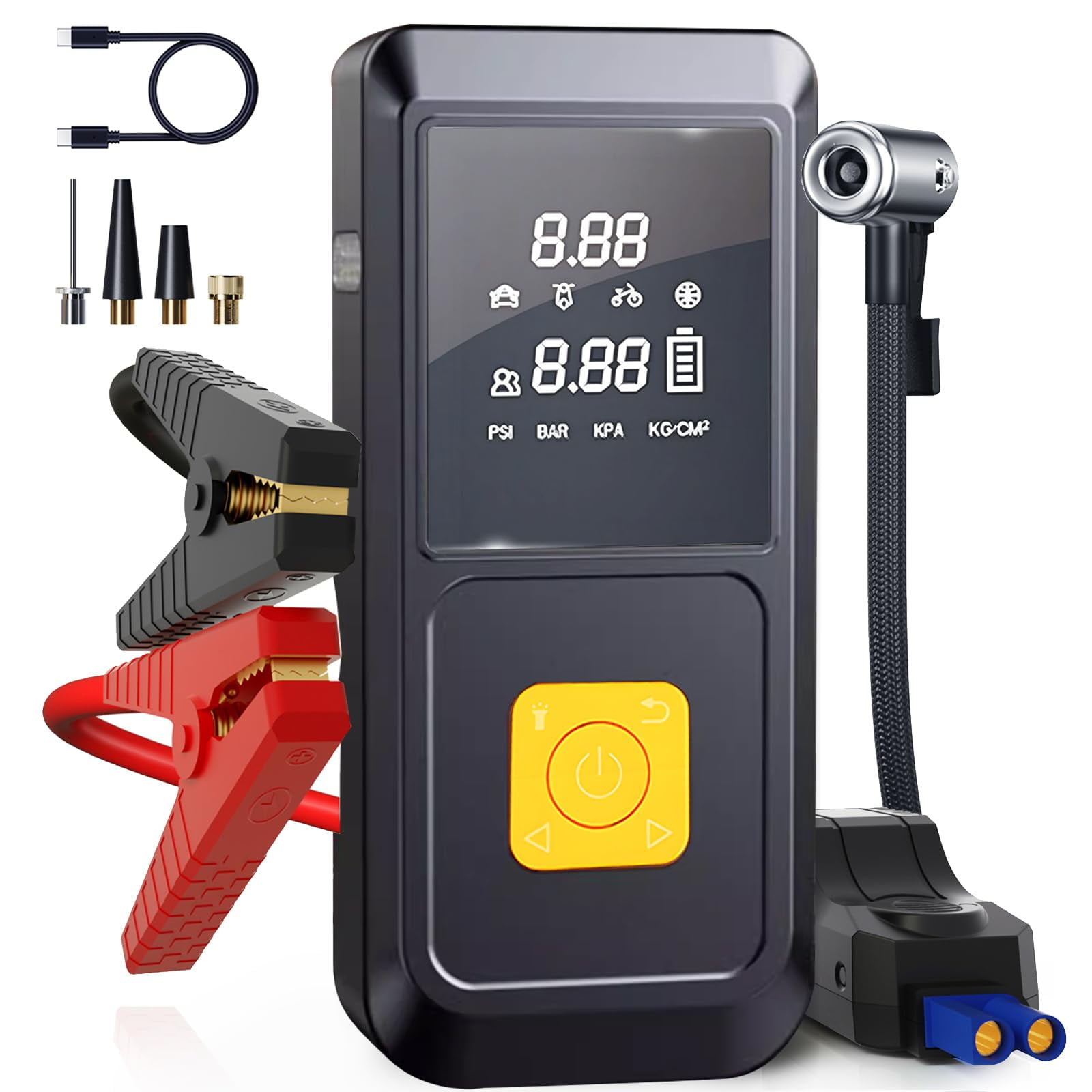 Junfire Portable Tire Inflator Air Compressor with Car Jump Starter ...