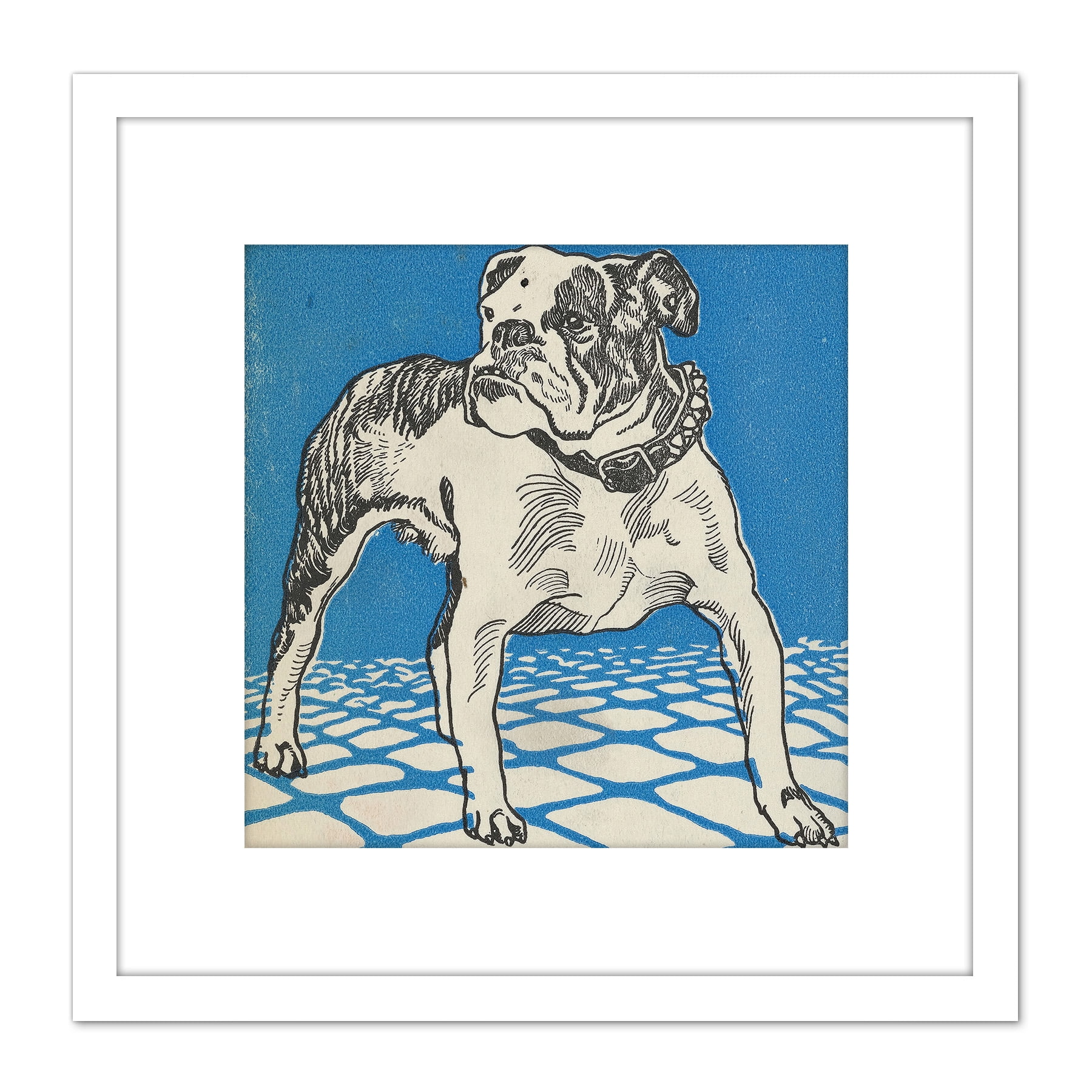 Jung Bulldog Lithograph Drawing 8X8 Inch Square Wooden Framed Wall Art ...