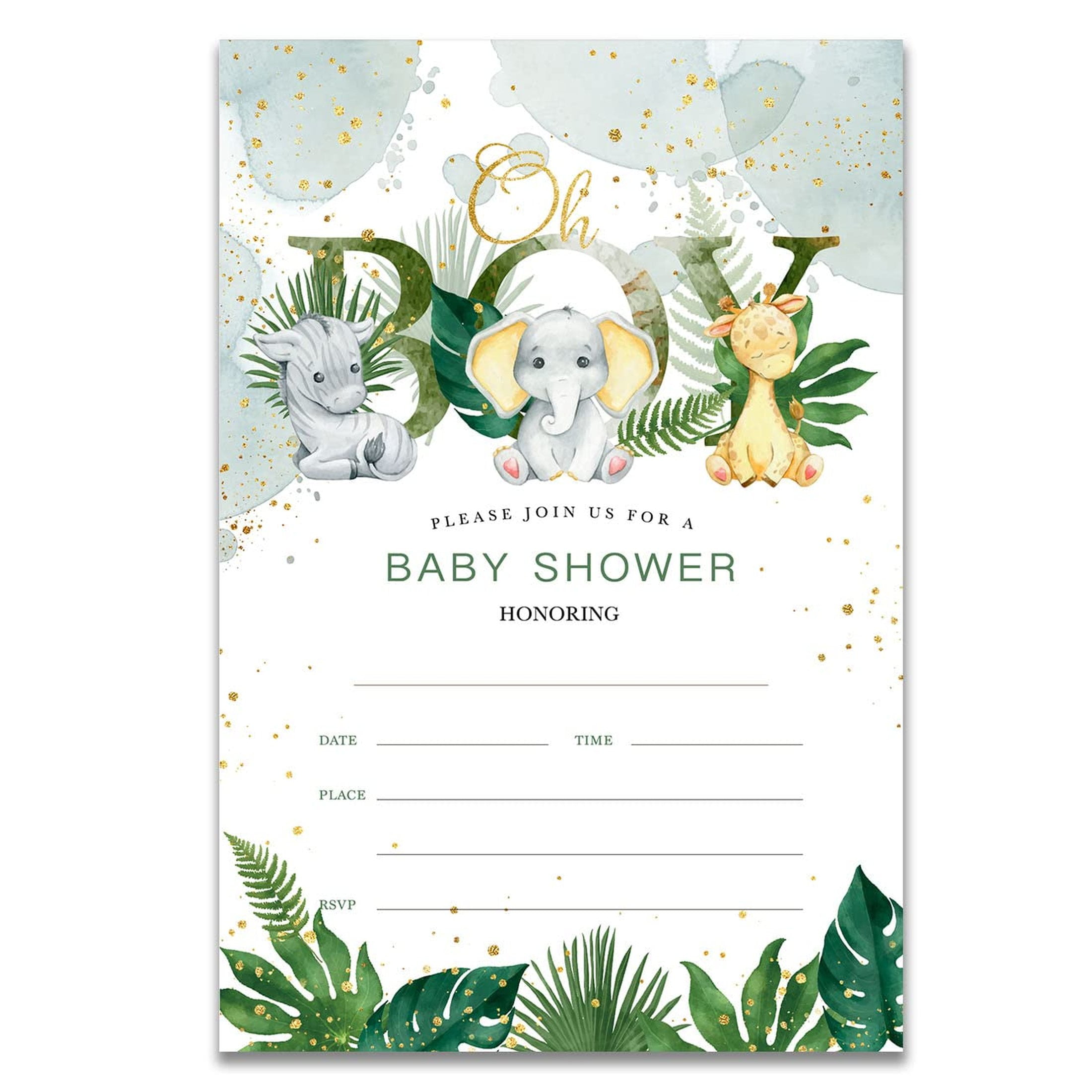 Jungle Adventure Baby Shower Invitations - Fill-in Cards with Greenery ...