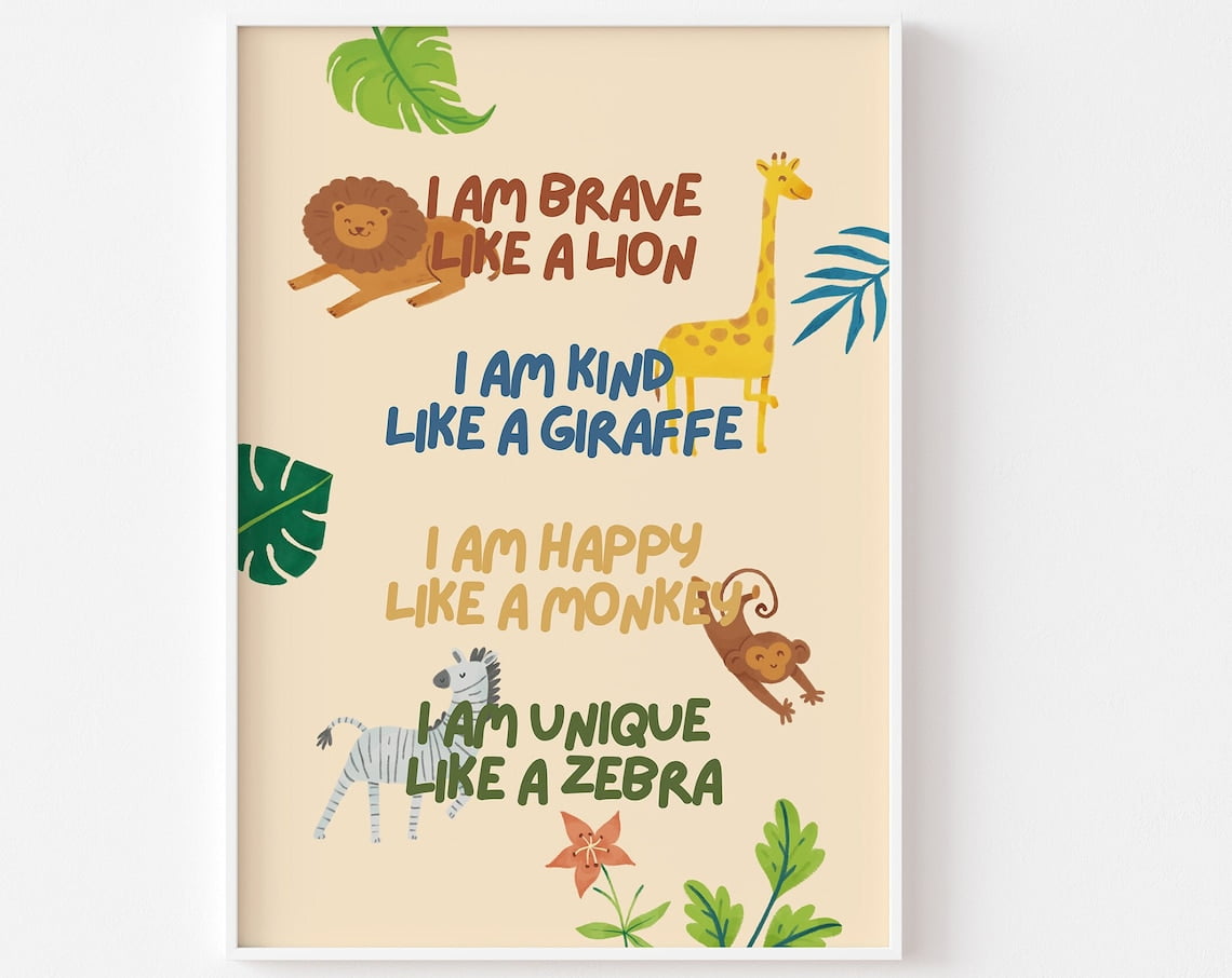 Jungle Animal Affirmations Nursery Print - Cute Animals Print, Boho ...