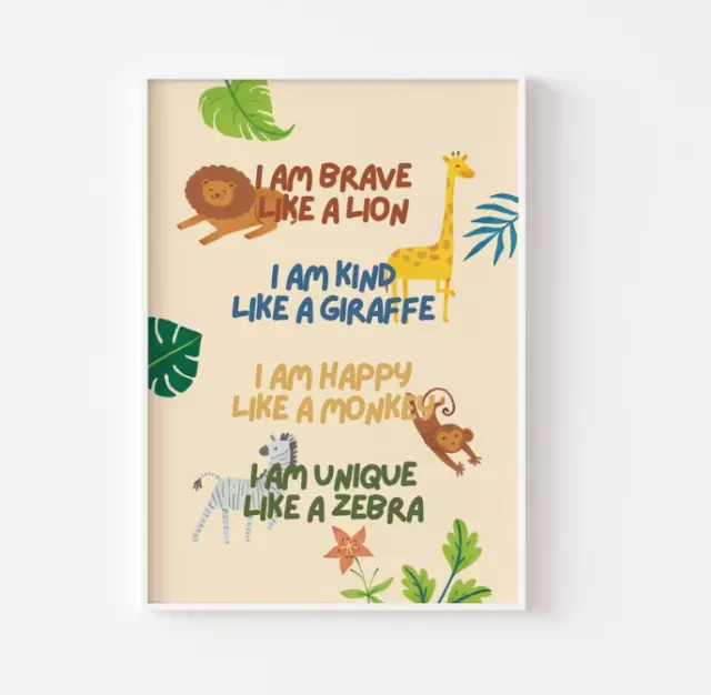 Jungle Animal Affirmations Nursery Print - Cute Animals Print NO FRAMED ...