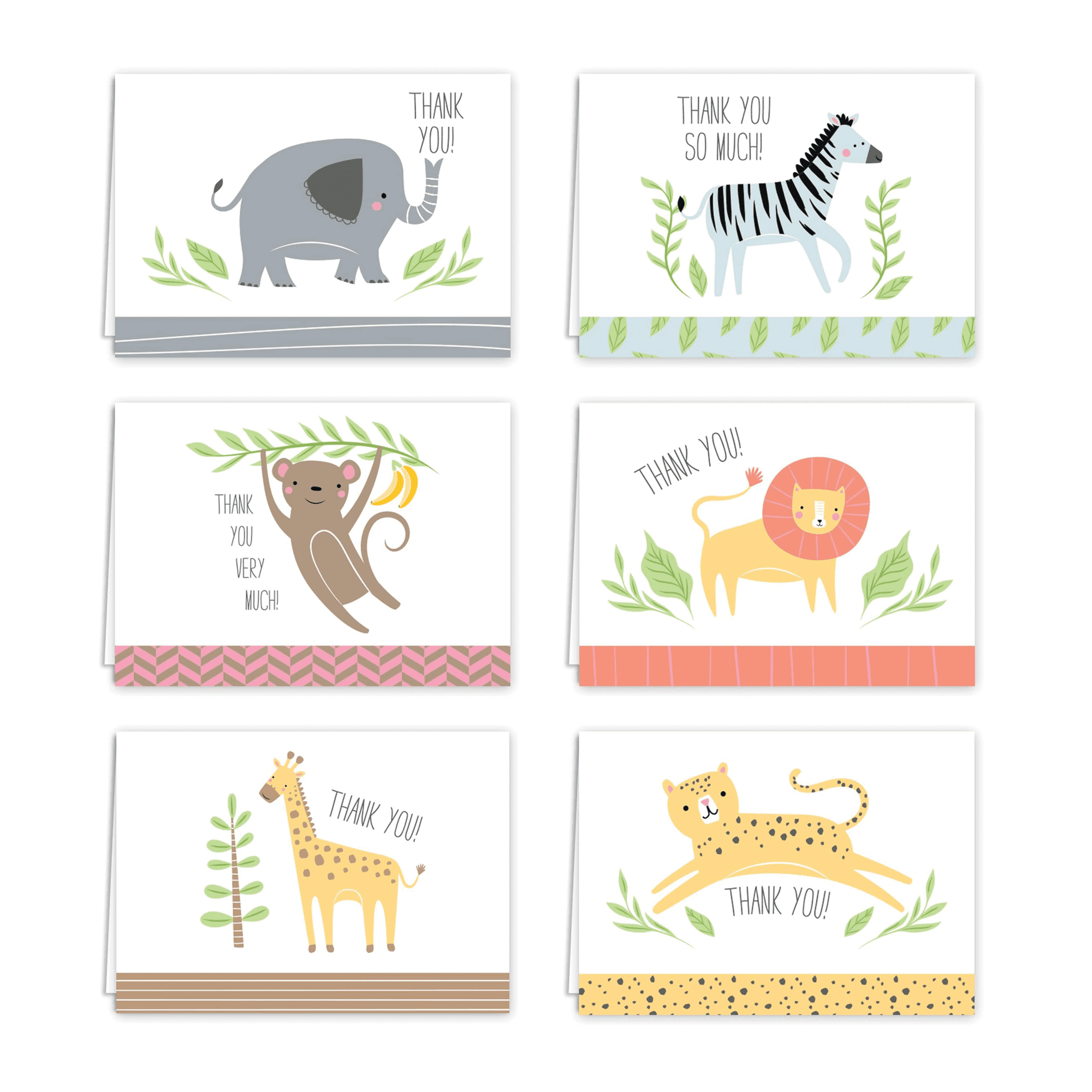 Jungle Animal Baby Child Thank You Greeting Cards / 36 Note Cards / 6 ...