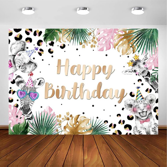 Jungle Animal Birthday Backdrop for Girls Birthday Party Decorations ...