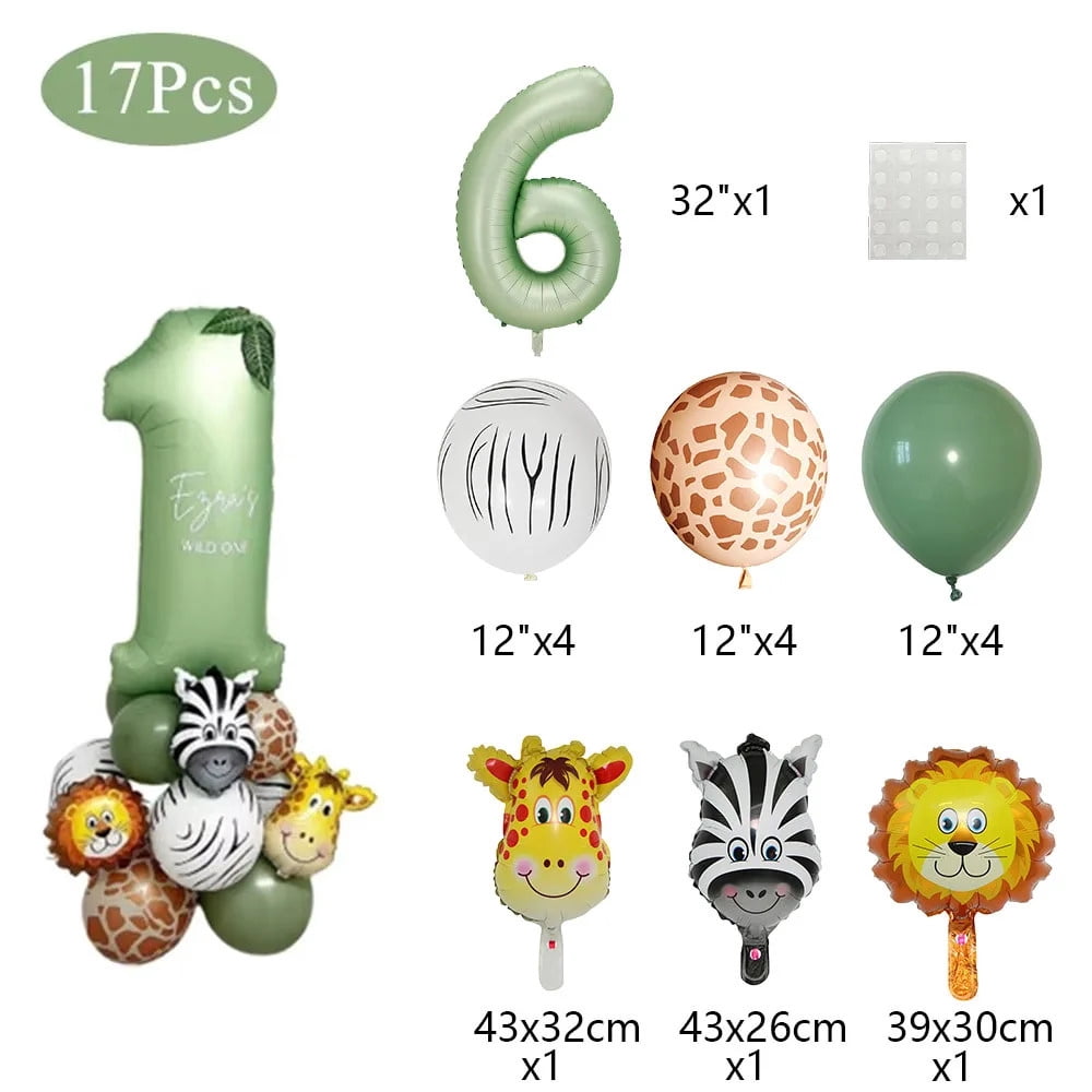 Jungle Animal Birthday Balloons Sage Green Number Balloons Arch Garland ...