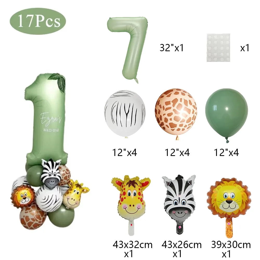 Jungle Animal Birthday Balloons Sage Green Number Balloons Arch Garland ...
