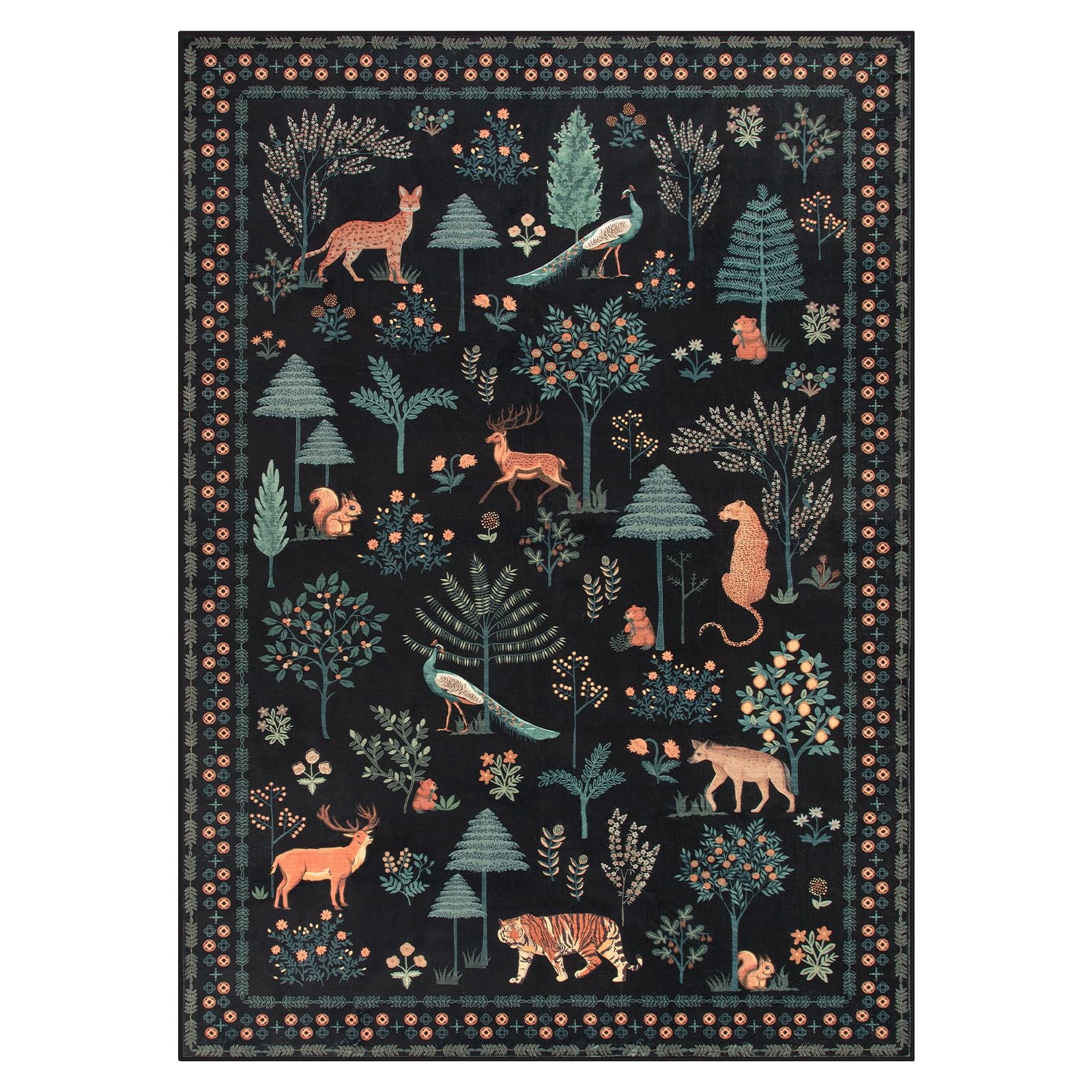 Jungle Animal Black Living Room Rug Washable Area Rug Soft Large Rugs ...