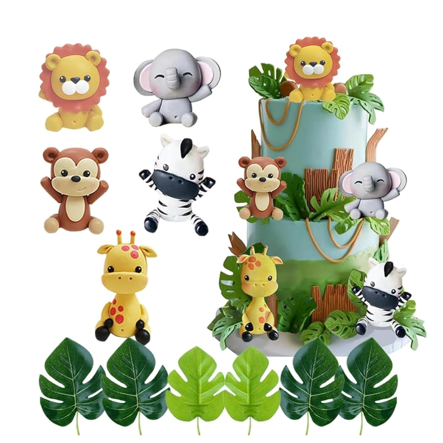 Jungle Animal Cake Topper Safari Animal Set Lion Giraffe Elephant ...