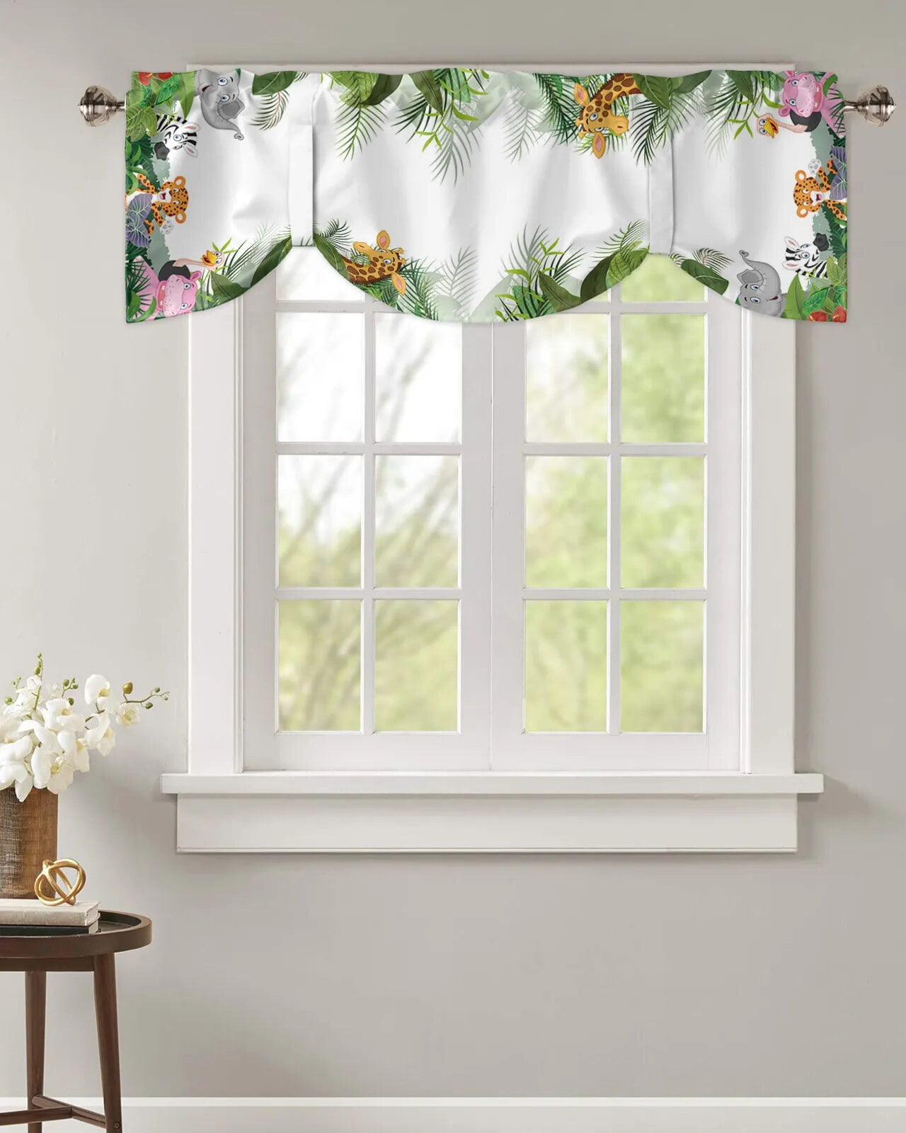 Jungle Animal Cartoon Giraffe Elephant Window Valance Curtain Kitchen ...