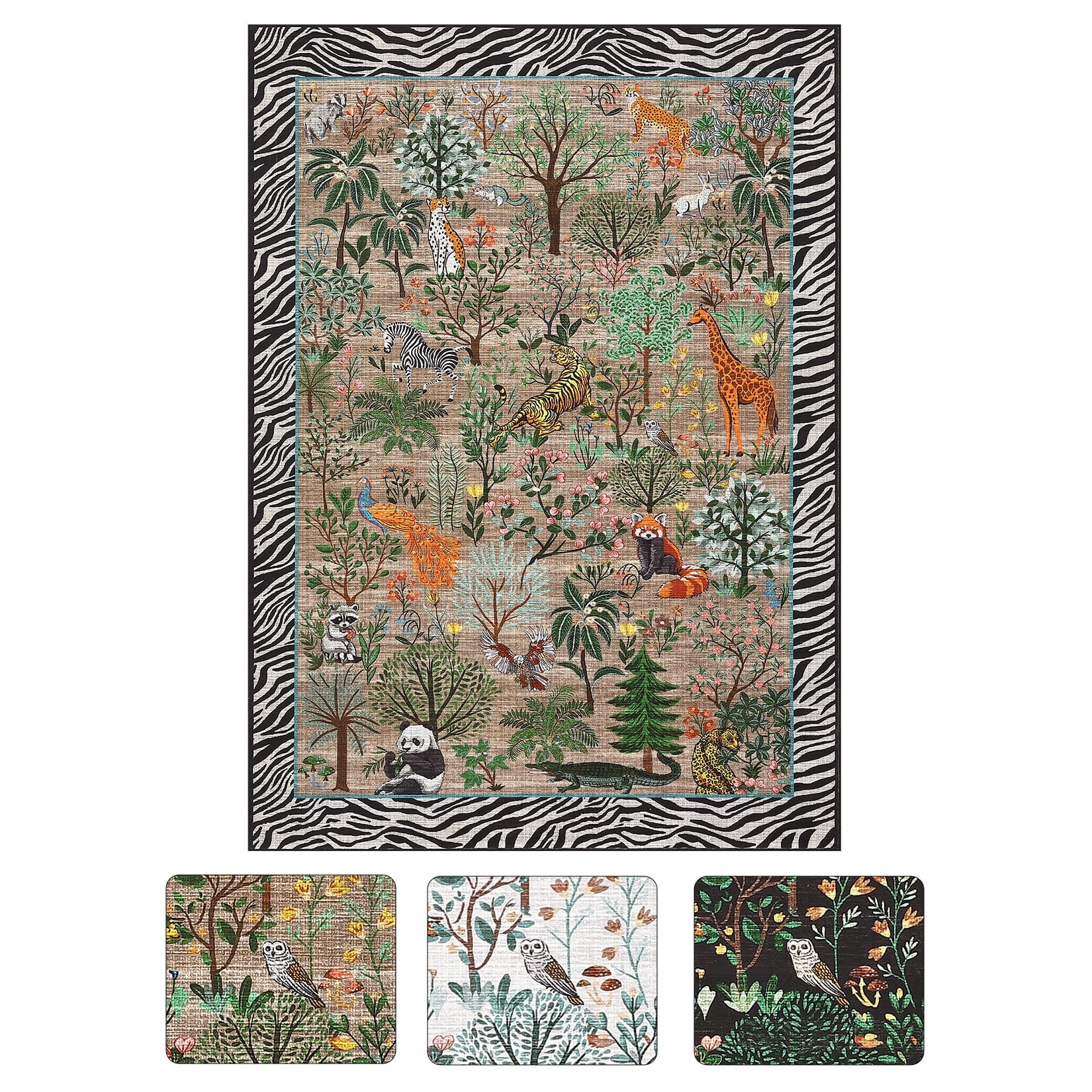 Jungle Animal Print Rug Washable Area Rugs for Living Room, Forest Rug ...
