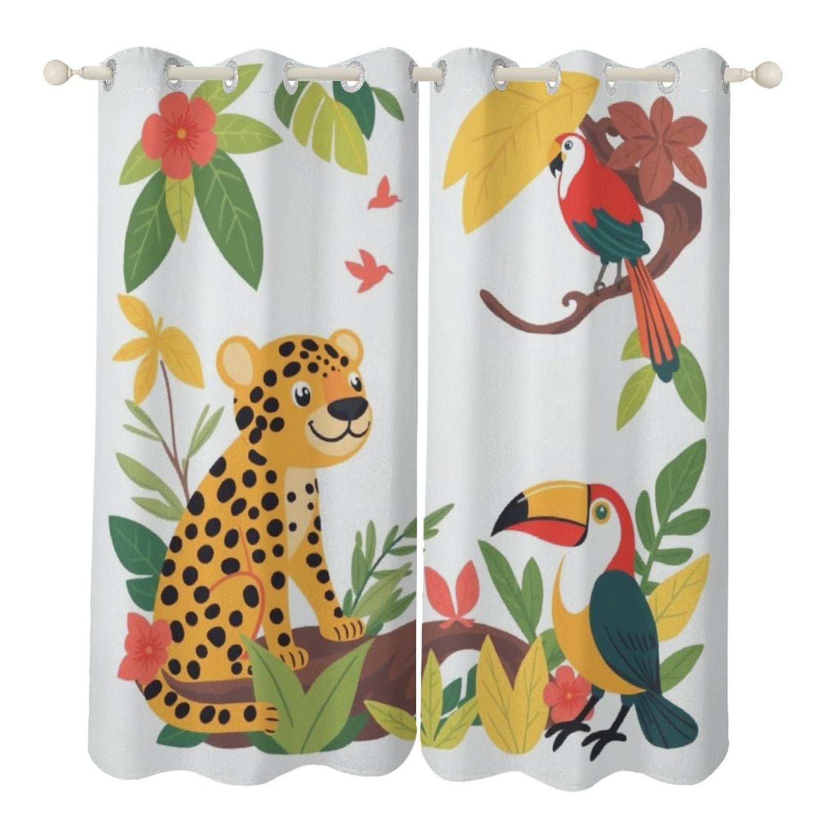 Jungle Animal Scene Curtains Outdoor Decor Curtain Panels With Grommets ...