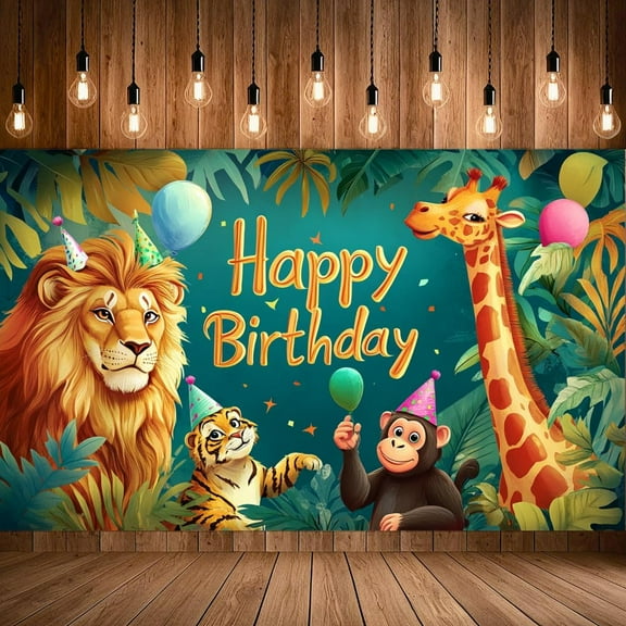 Jungle Safari Wild One Backdrop Tropical Forest Animal Custom Birthday ...