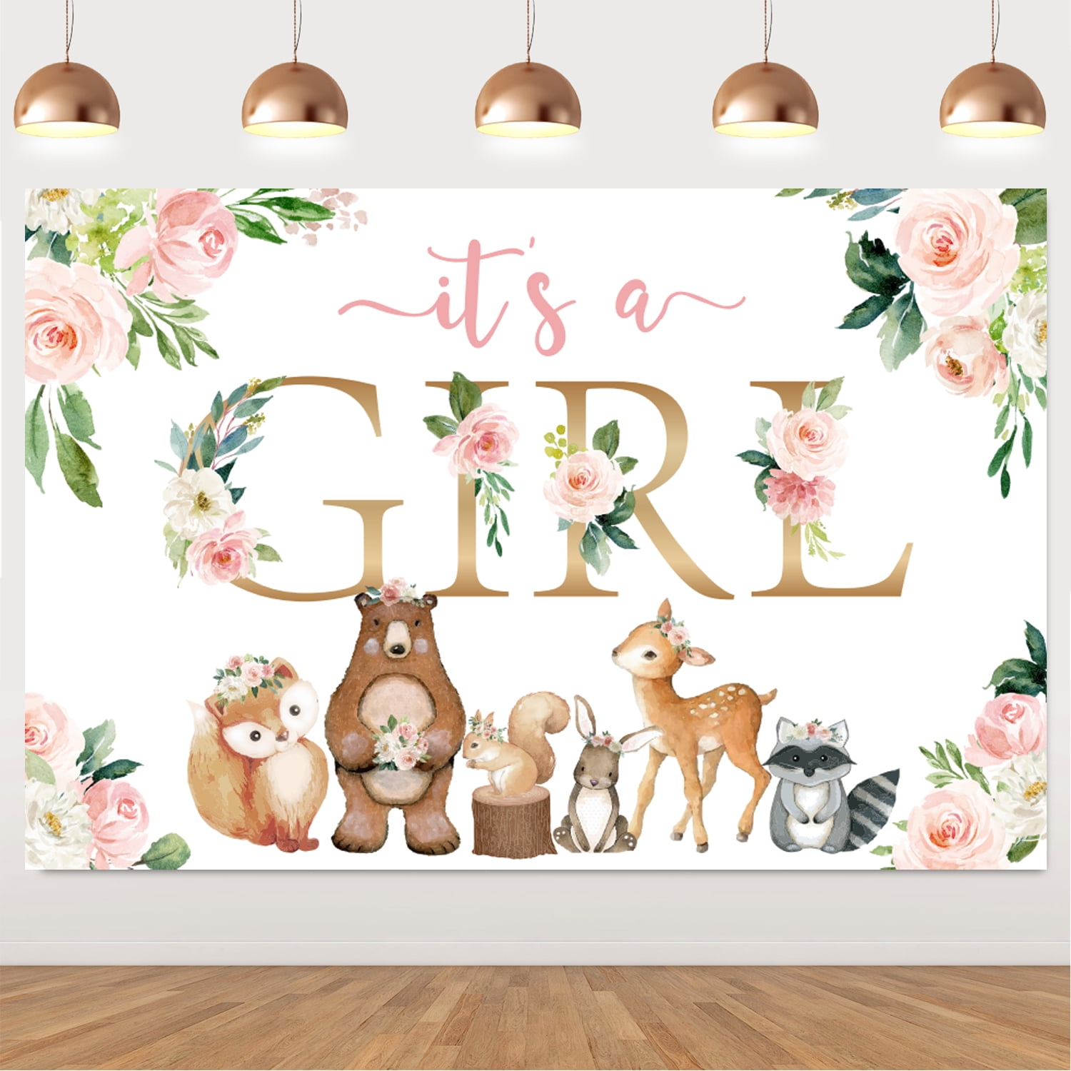 Jungle Animal Theme It's a Girl Baby Shower Background Cloth Cute Bear ...