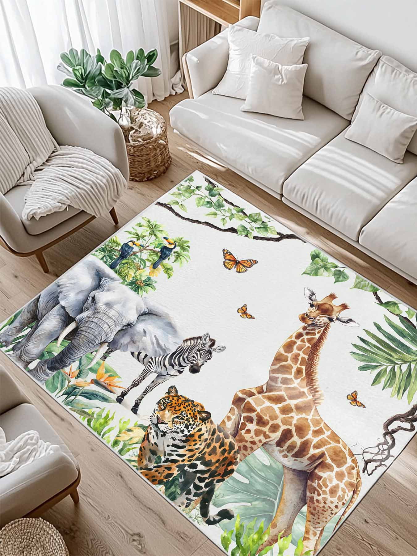 Jungle Animals Area Rug for Bedroom 5x7 Ft Giraffe Zebra Elephant Tiger ...