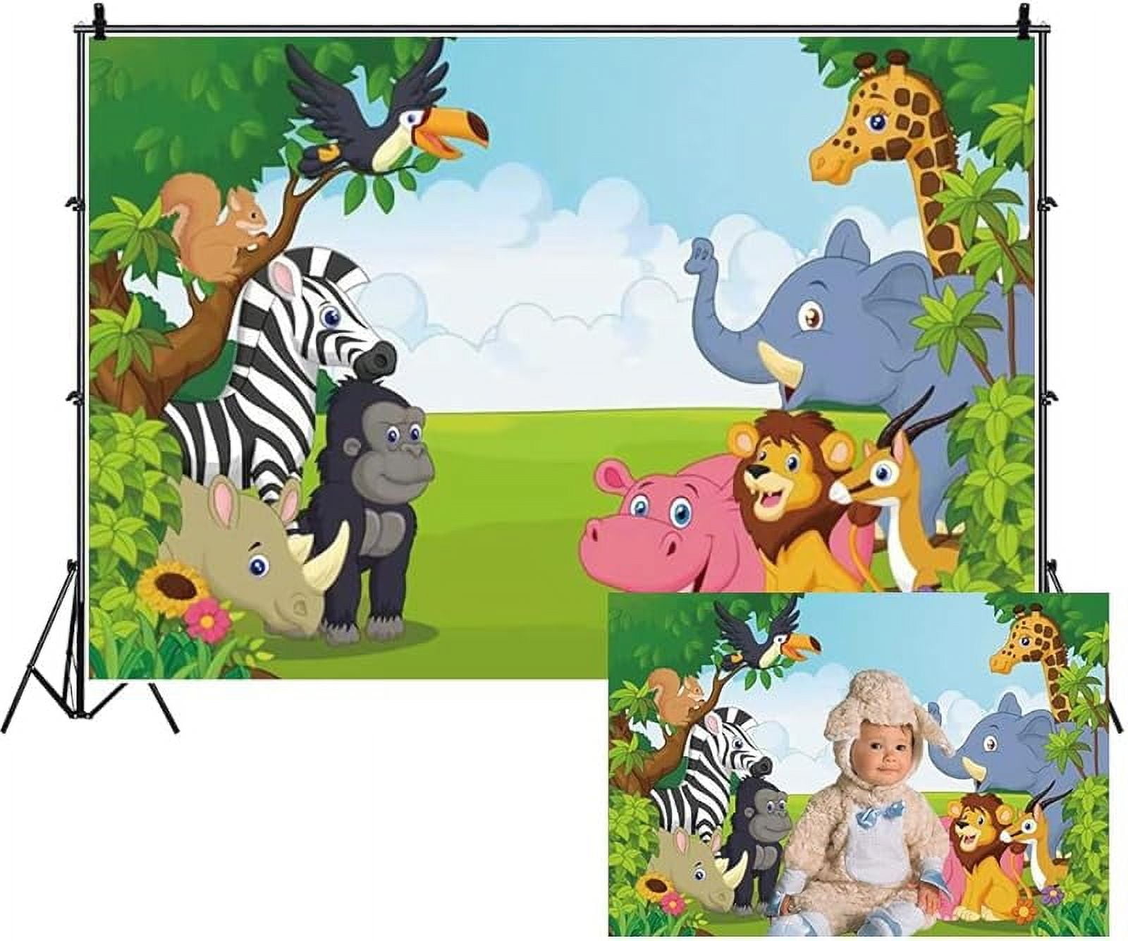 Jungle Animals Backdrop Safari Park Animals Wildlife Forest Cartoon ...