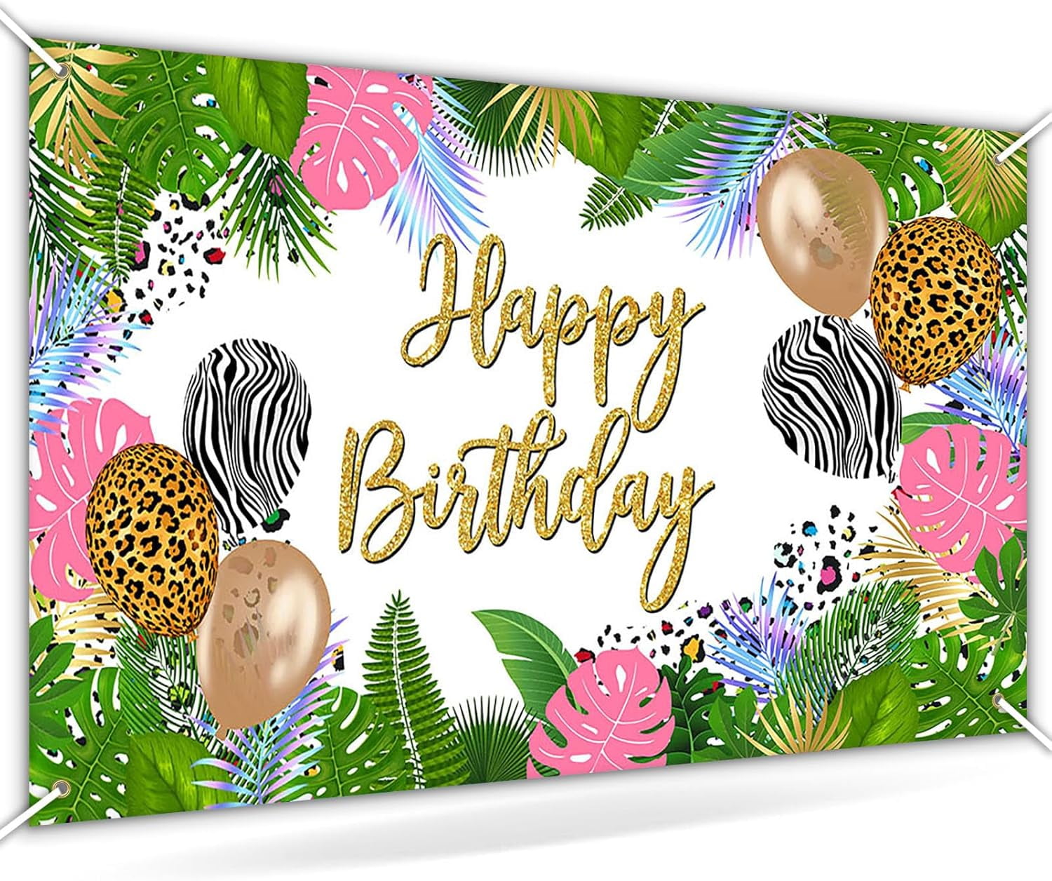 Jungle Animals Birthday Backdrop Safari Animal Theme Happy Birthday ...