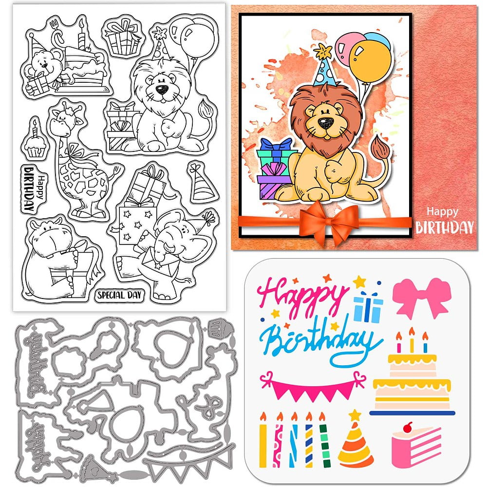 Jungle Animals Birthday Clear Silicone Stamp Metal Birthday Wishes ...