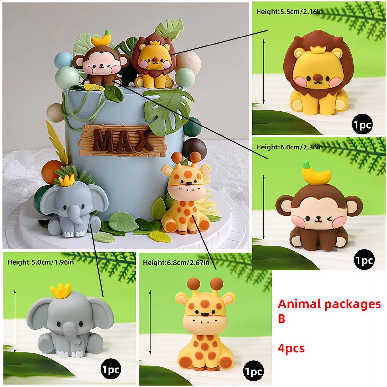 Jungle Animals Cake Toppers Safari Kids 1st Birthday Party Cake ...