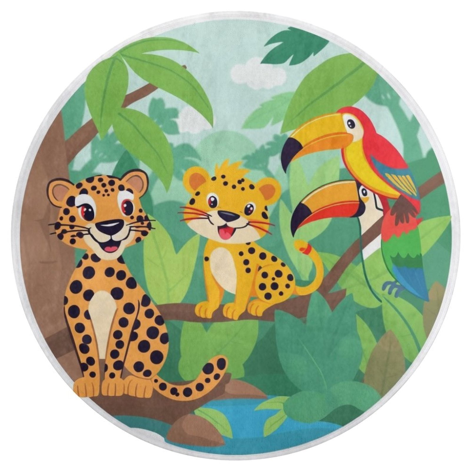 Jungle Animals Cartoon Round Carpets Living Room Sofa Coffee Table Rug ...