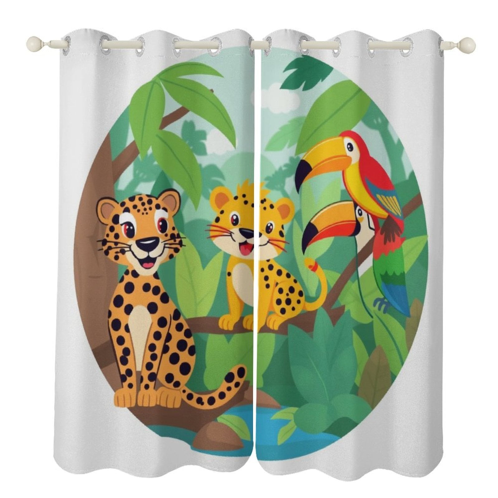 Jungle Animals Cartoon Window Curtains Drapes Bedroom Living Room ...