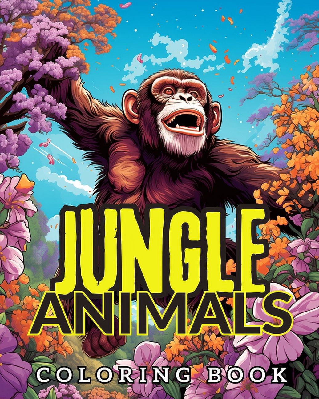 Jungle Animals Coloring Book: Amazing Wild Animal in Flowers Coloring ...
