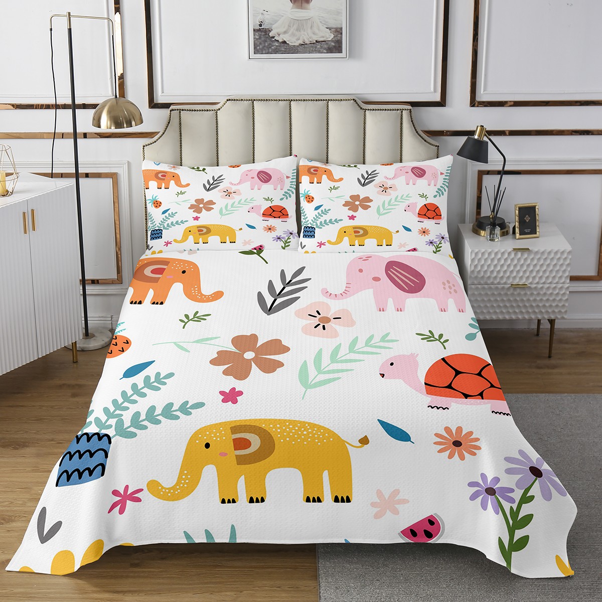 Jungle Animals Coverlet Set Cartoon Elephants Turtle Bedspread Set King ...