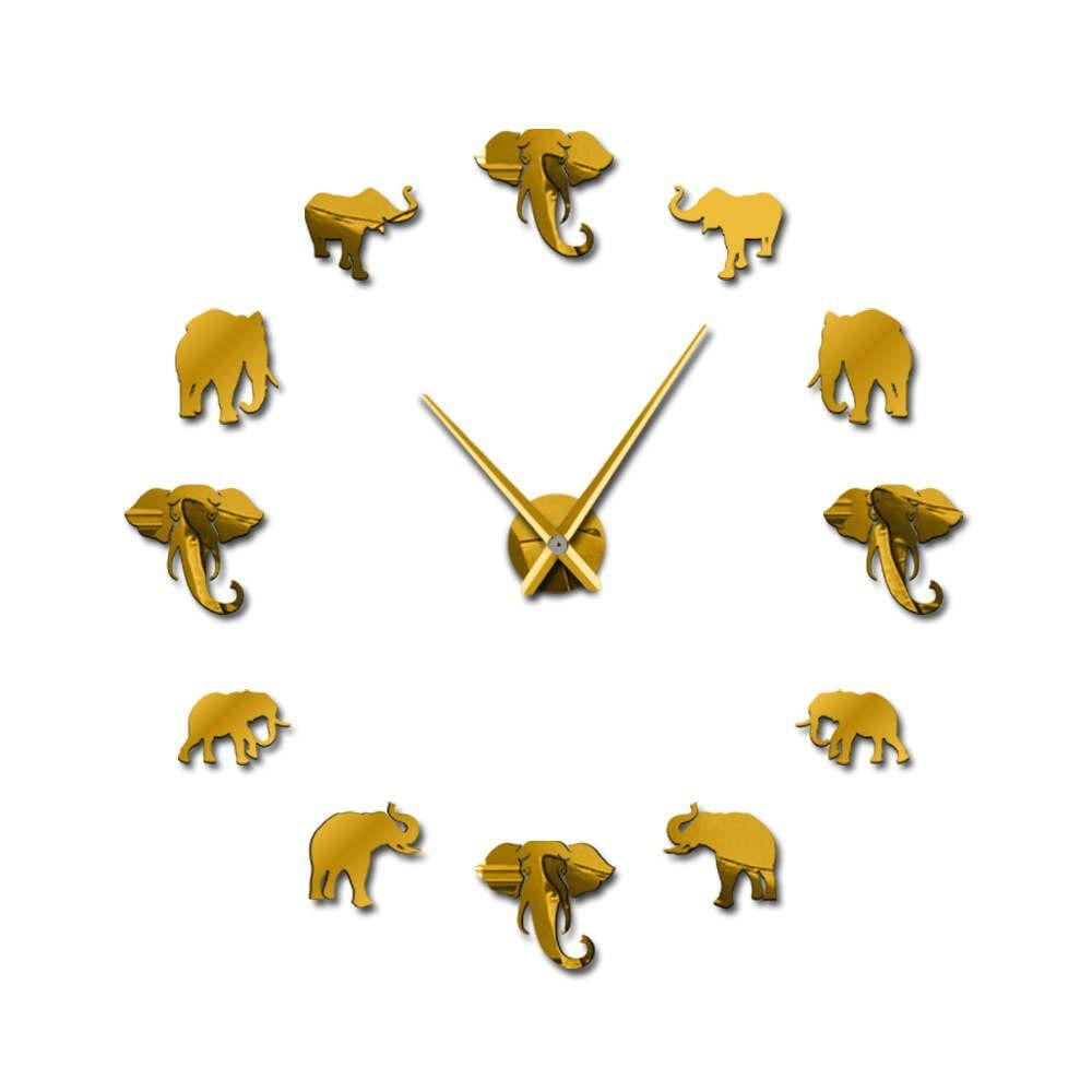 Jungle Animals Elephant DIY Large Wall Clock Modern Design Mirror ...